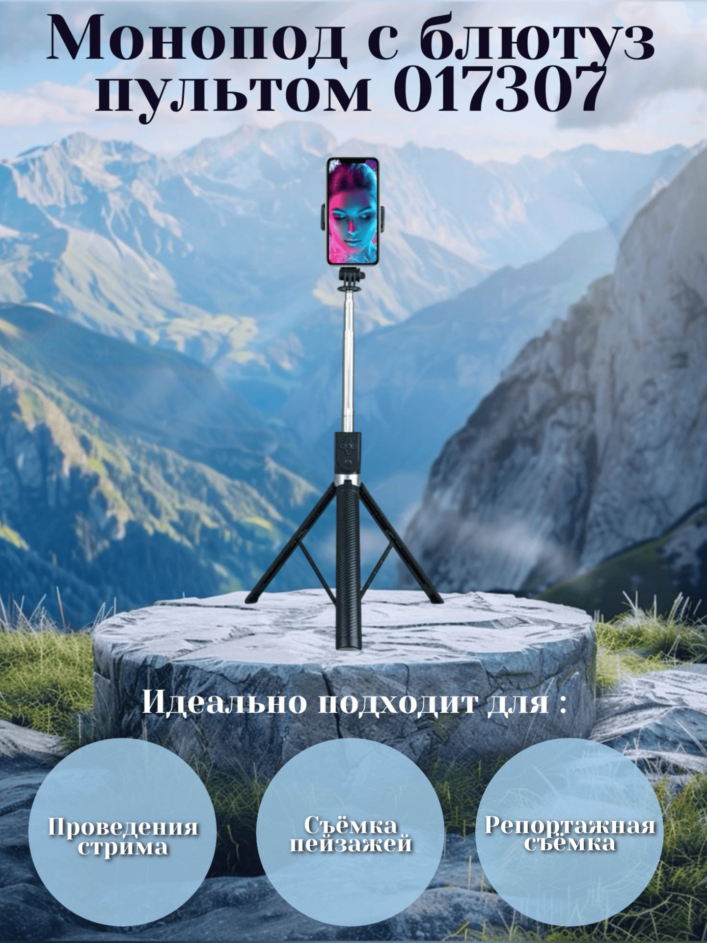 Монопод с блютуз пультом 017307 1.7m черный