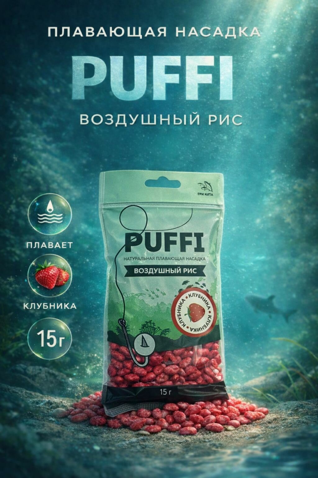 Плавающая насадка PUFFI (паффи) воздушный рис, Клубника, 15г - приманка для рыбалки, карась, карп, фидер, поплавок