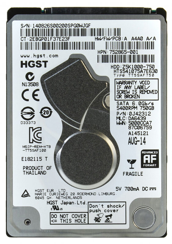 Жесткий диск HGST HTS541075A7E630 750Gb 5400 SATAIII 2,5" HDD