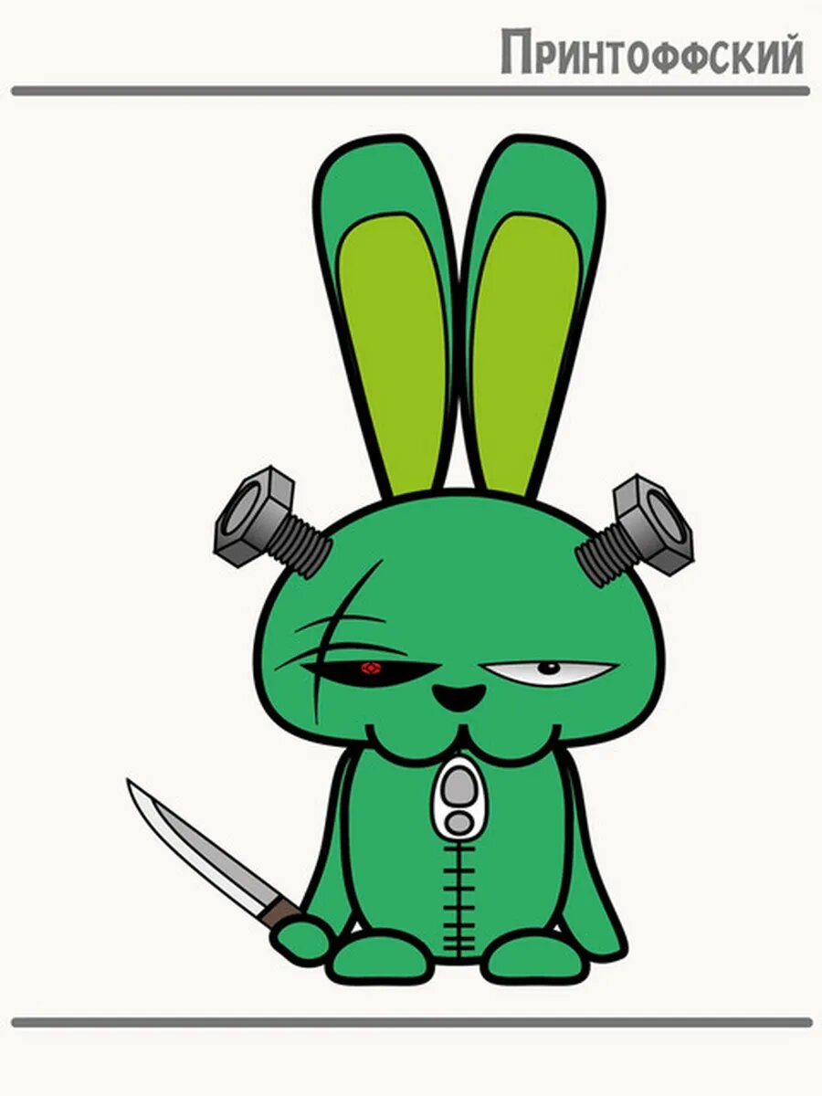 Термонаклейка для одежды и аксессуаров DTF-печать злобный заяц с ножом rabbit