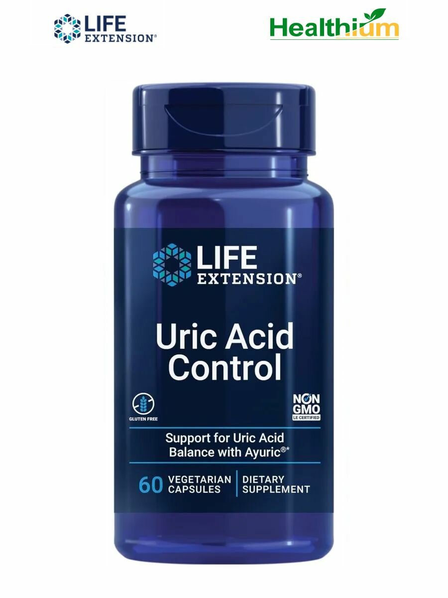 Life Extension Uric Acid Control 60 капсул от мочевой кислоты в крови, комплекс для поддержания уровня мочевой кислоты