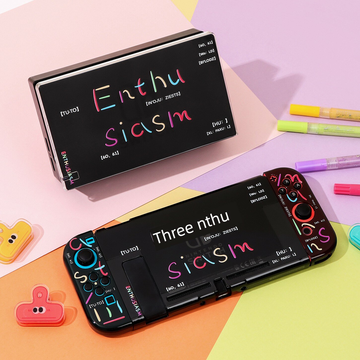 Защитный чехол для Nintendo Switch с цветным буквами дизайном, жесткий, прозрачный черный