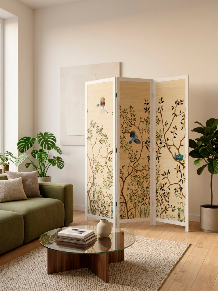 Ширма Country Artists "Яблони в цвету", 3 секции, фабричное производство, 180x145x6 см, бамбук/дерево, с рисунком