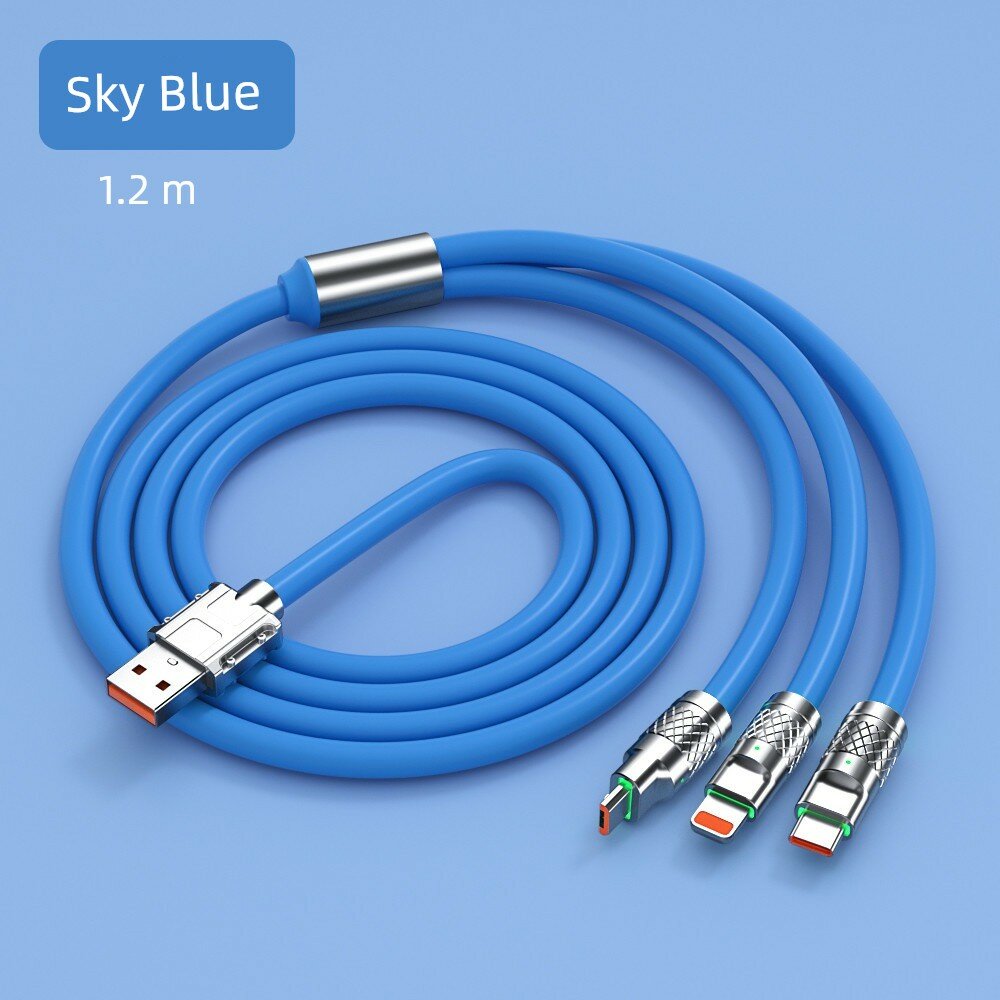 100W Тройной USB-C Быстрая Зарядка Кабель Небесно-Синий, Длина 1.2м, 1 Шт. для Android, Samsung, Xiaomi