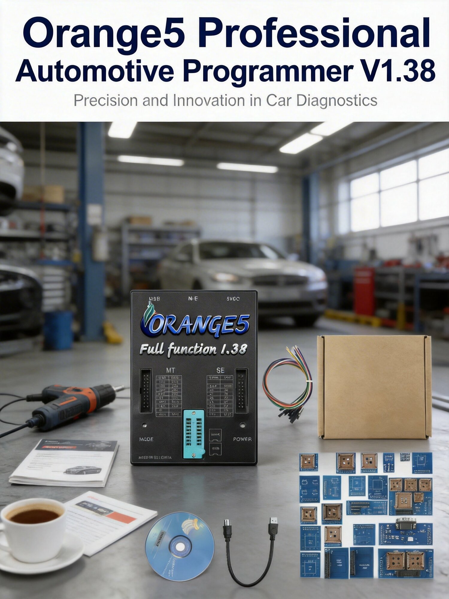 Orange5 Professional программатор ЭБУ, с адаптером и ПО V1.38 для чтения и прошивки EEPROM и микроконтроллеров