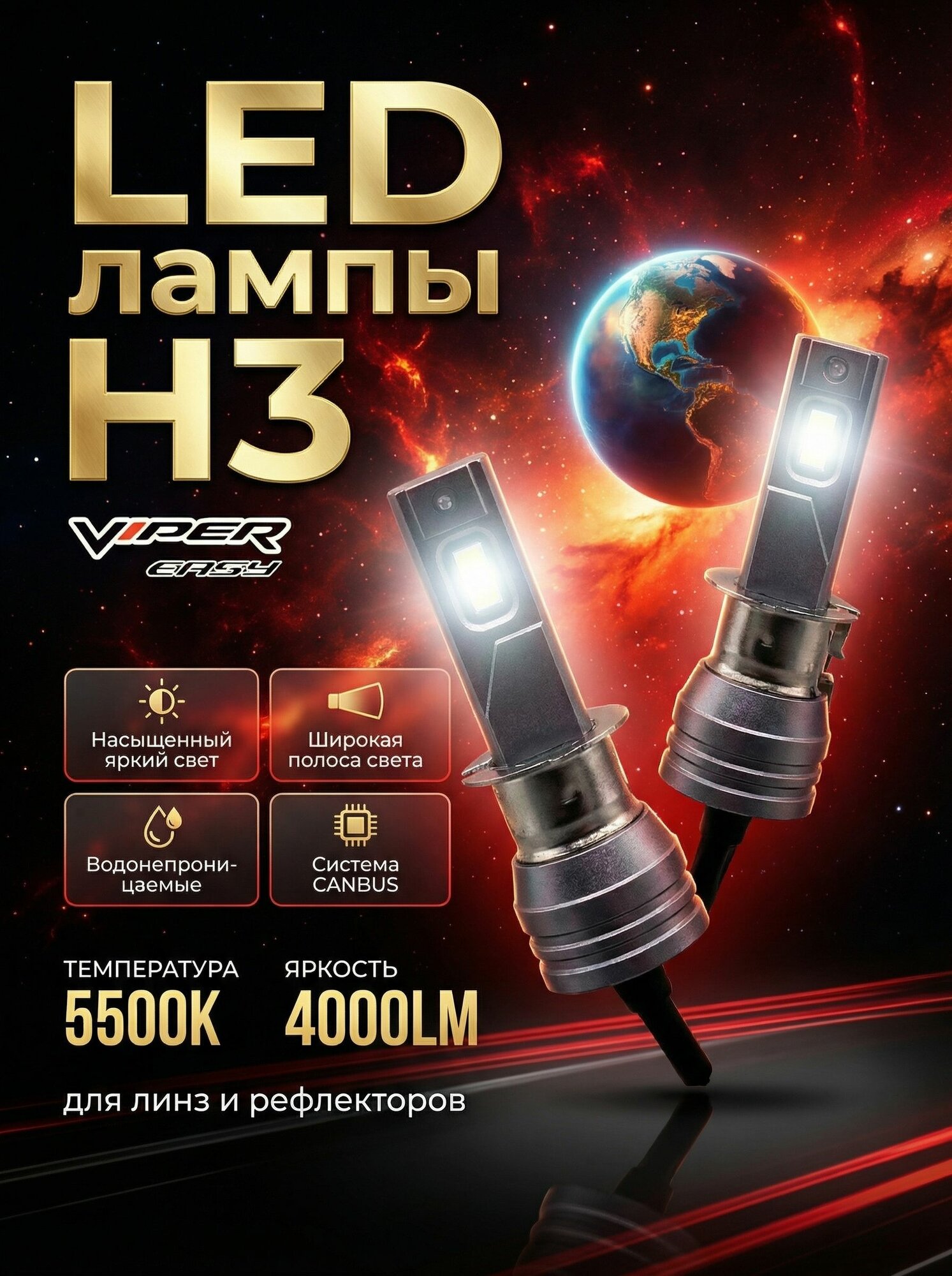 Светодиодные лампы c обманкой H3 для ПТФ на Daewoo Matiz 1998-2015 / Дэу Матиз - VIPER EASY LED CANBUS