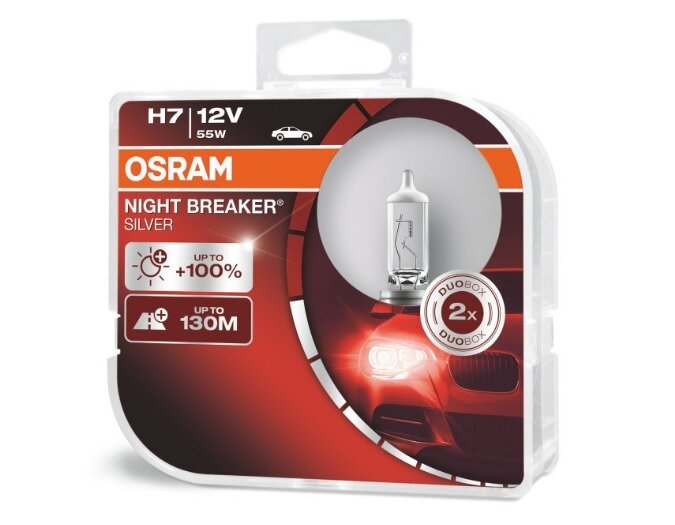 Лампа H7 12V 55W PX26d +100% night breaker silver, 2 шт / OSRAM / 64210NBSHCB
