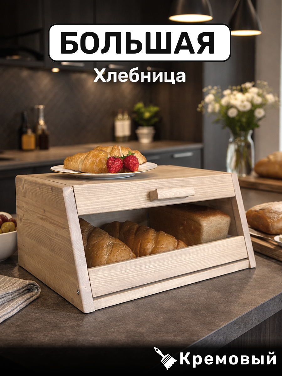 Хлебница большая деревянная с прозрачной крышкой
