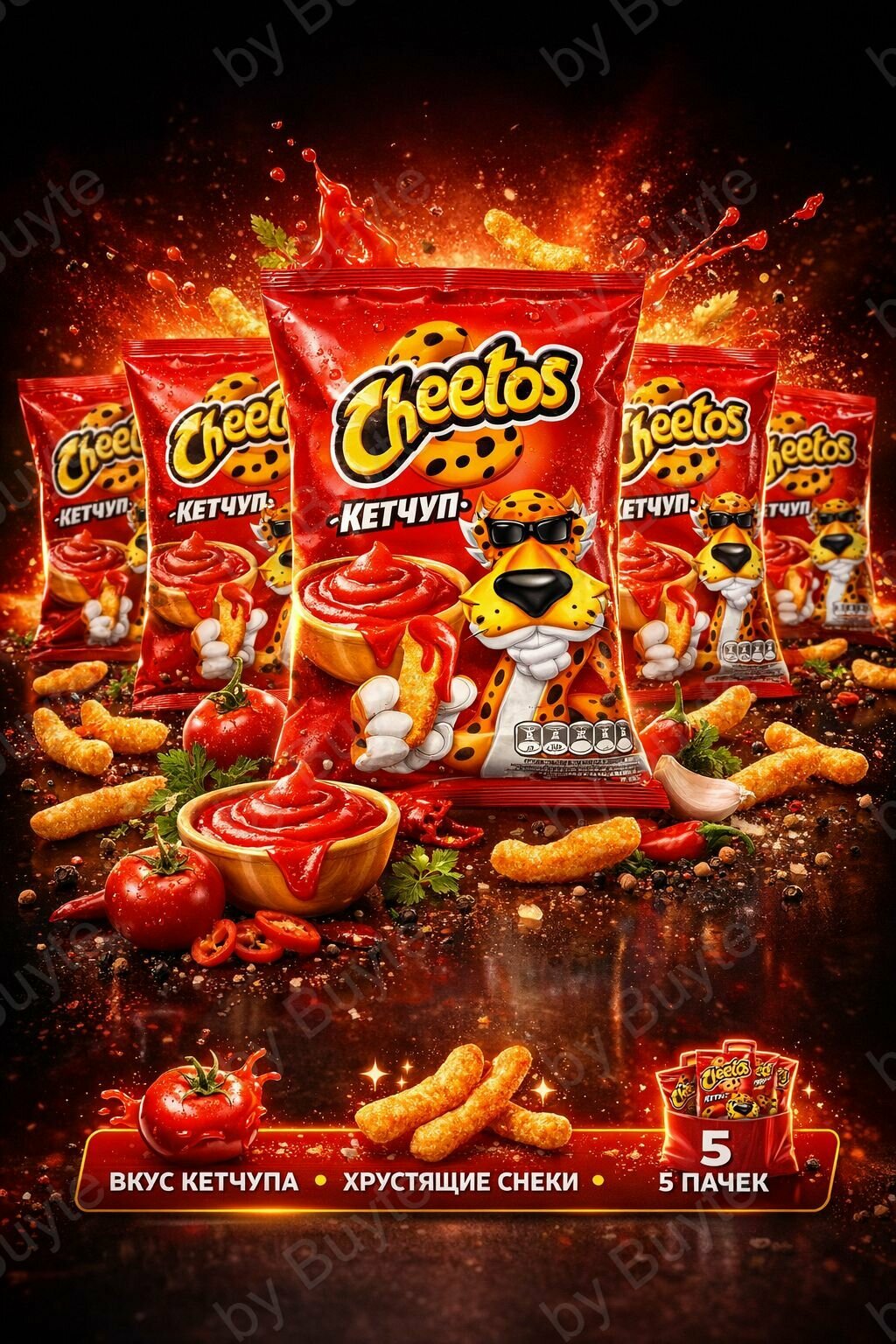 Кукурузные снеки-чипсы Cheetos/ Читос Кетчуп, 5 по 50г