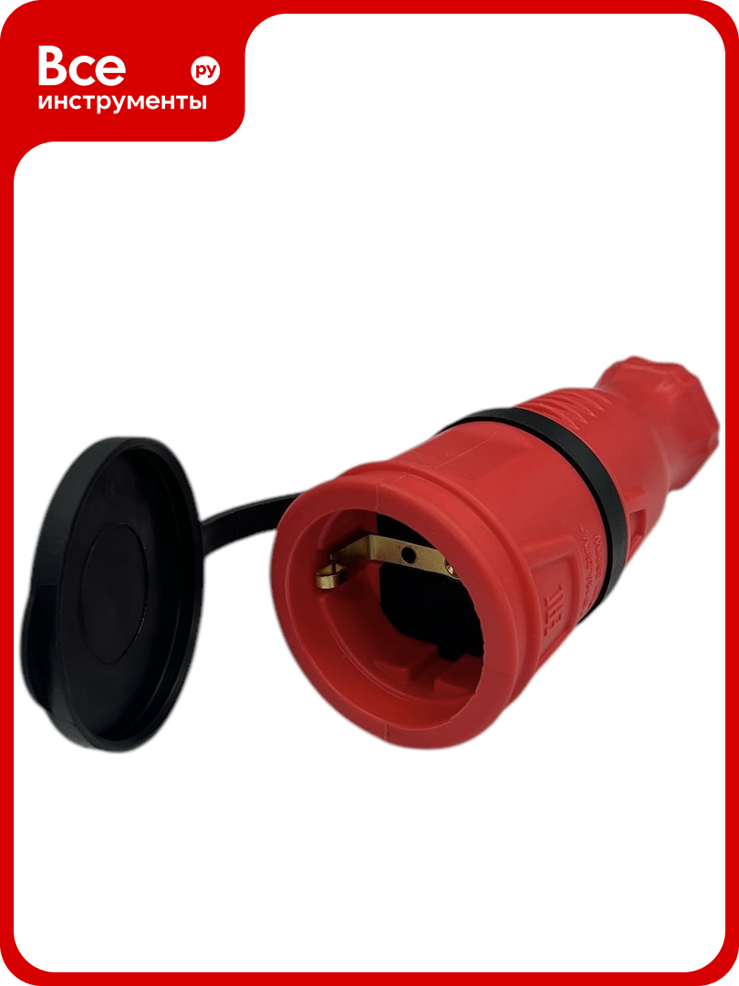 Розетка каучуковая iTOK серии iCONNECT с защитной крышкой и заземлением 16А IP44 (модель РК) цвет красный i-KI-KR-ICONNECT-1PEN-IP44-RED