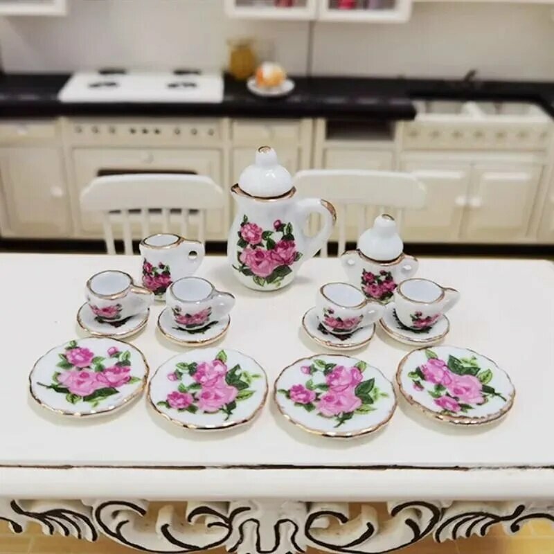 Мини-керамический чайный сервиз кукольного домика