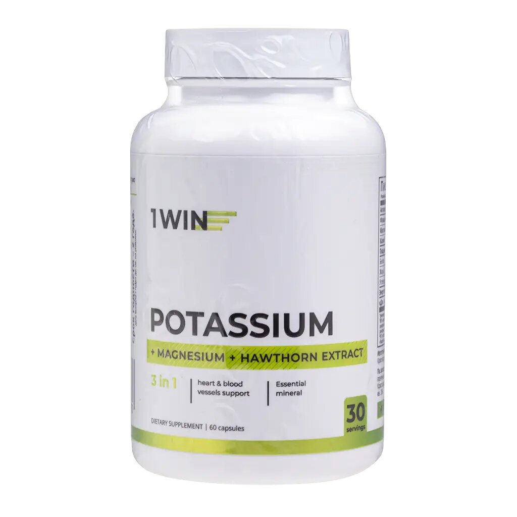 1WIN Калий+магний+экстракт боярышника / Potassium+magnesium+hawthorn extract капсулы массой 860 мг 60 шт