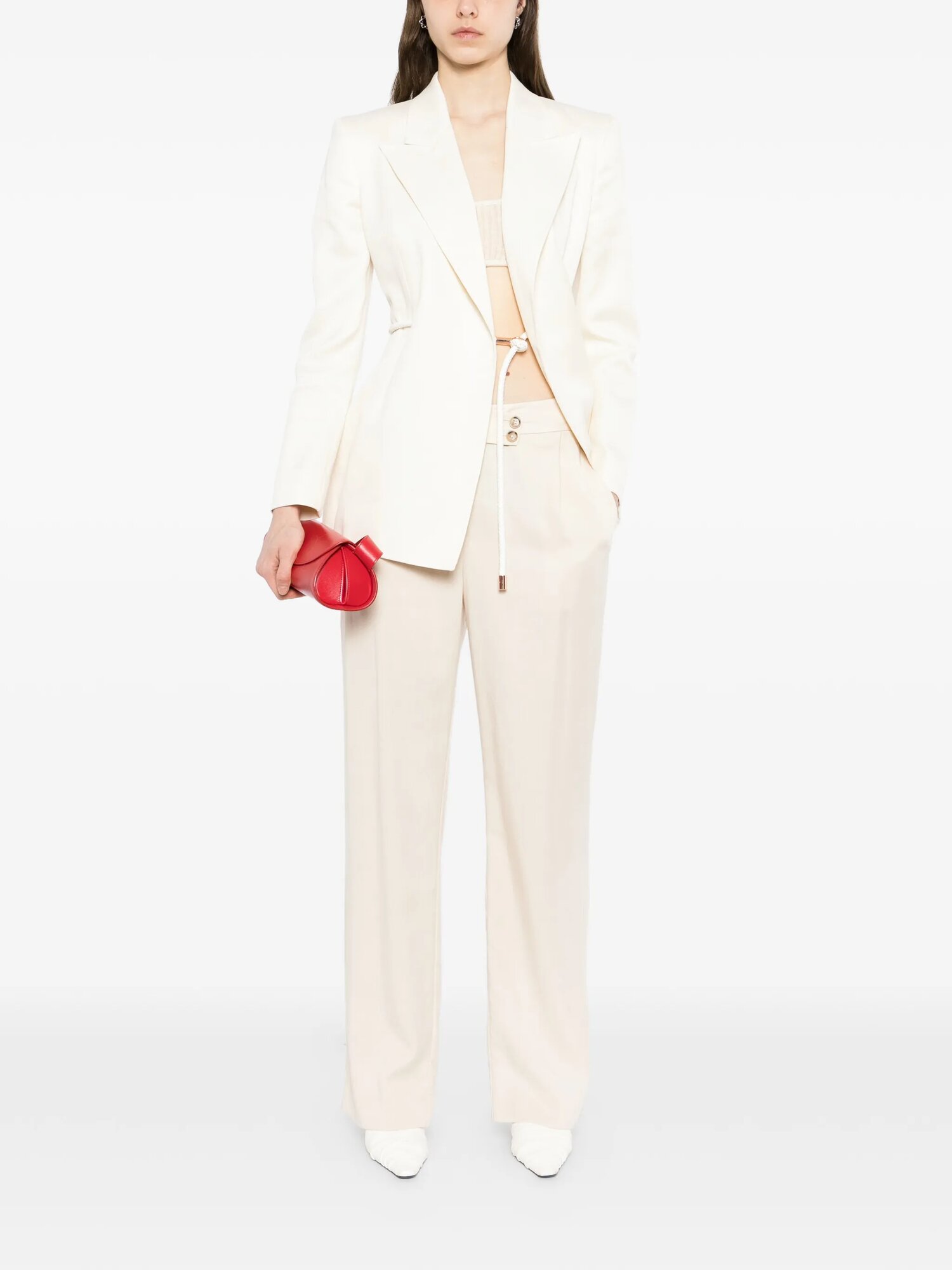 Пиджак Gabriela Hearst Peak-lapel drawstring blazer, размер 40, бежевый/белый — фото 1