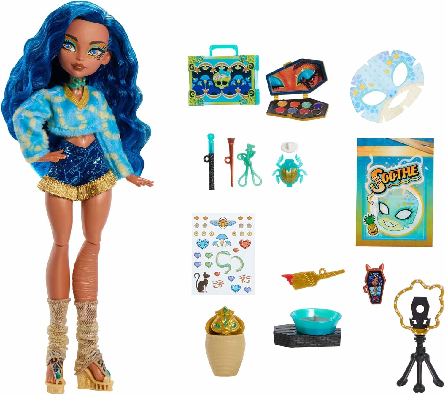 Кукла Mattel Monster High - Набор Scary Relaxation Self-Care Cleo de Nile, кукла и аксессуары - сюрпризы - Монстр Хай JMG74
