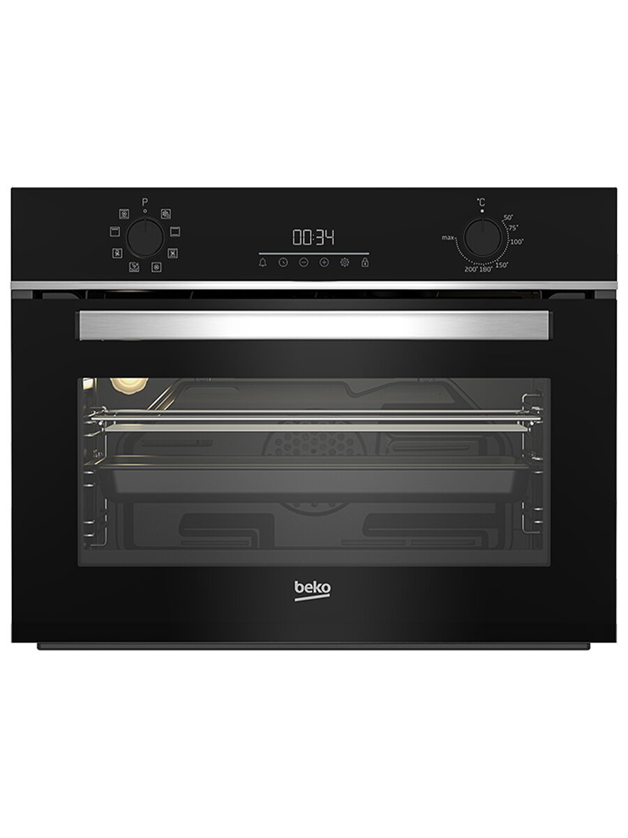 Духовой шкаф электрический Beko BBCM13300X, 48 л, 2600 Вт, 8 режимов, гриль, конвекция, утапливаемые переключатели, очистка паром, черный