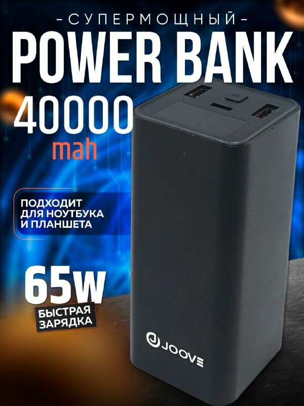 Внешний аккумулятор 40 000 mAh для ноутбука / повербанк 65 ватт / мощный пауэрбанк 65W