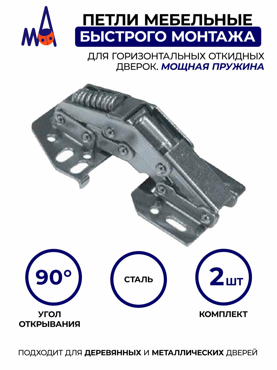 Петля быстрого монтажа мебельная МАК-90 Р, 105 мм, сталь, цвет: цинк, 2 шт.