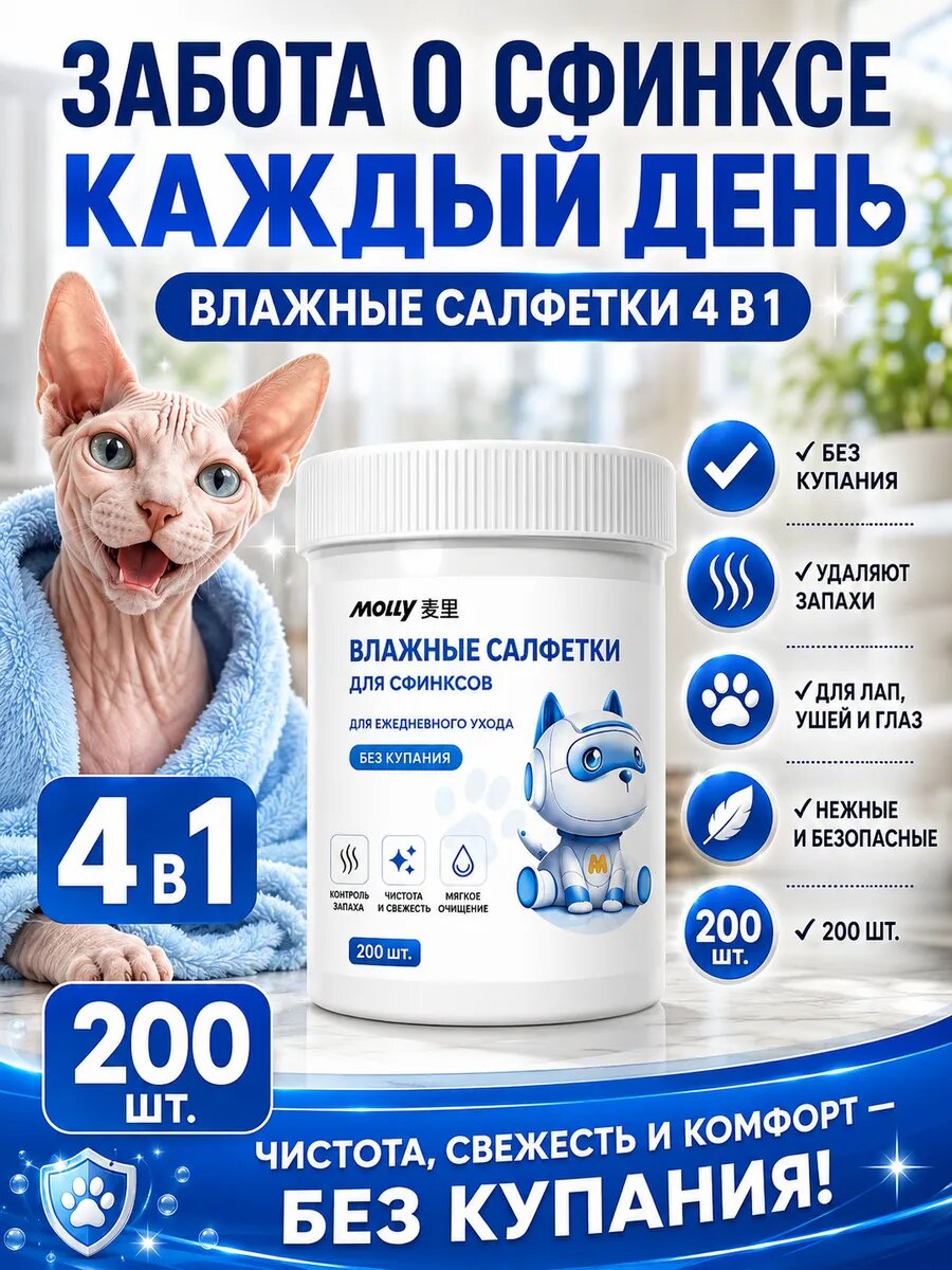 Салфетки для уборки сфинксов влажные