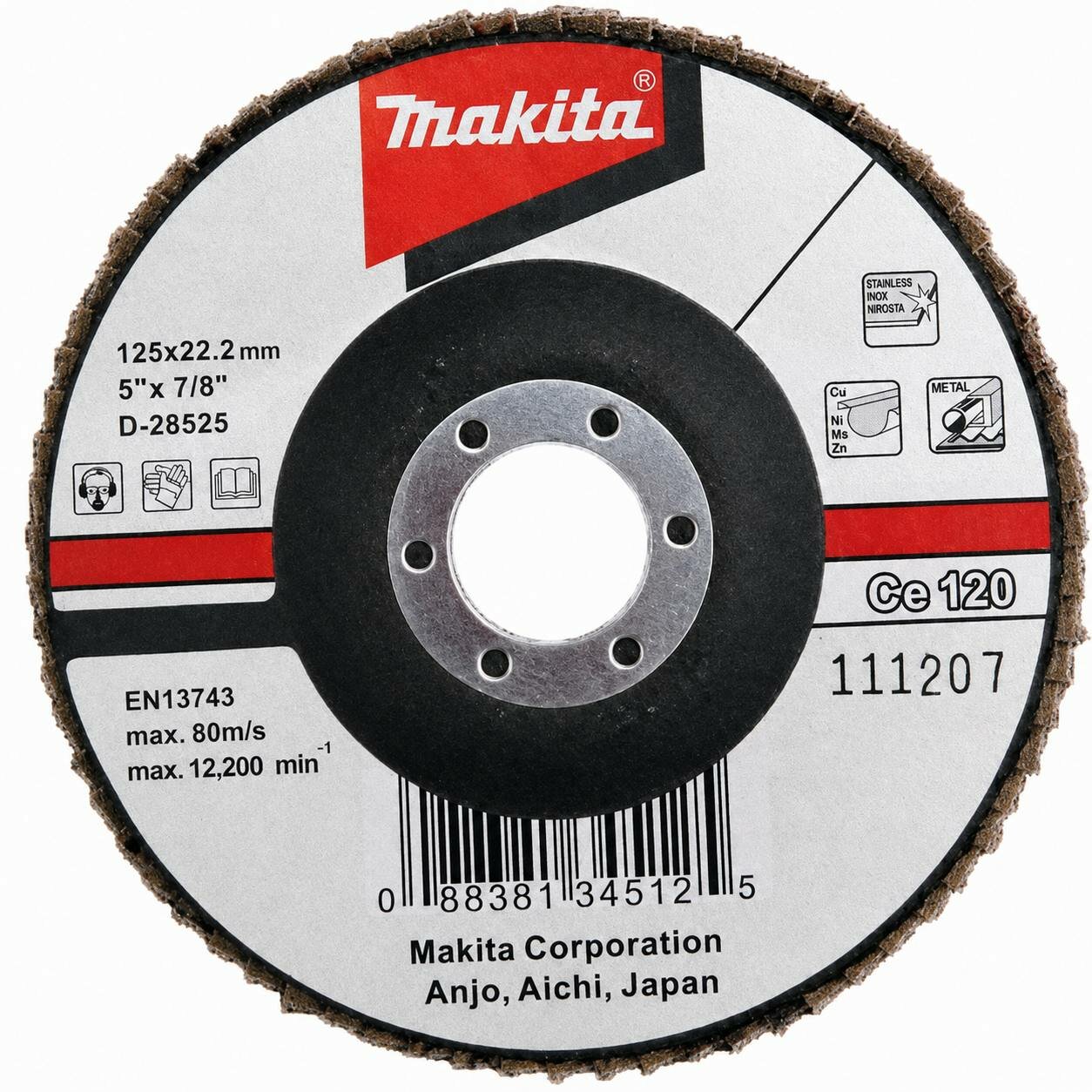 Упаковка лепестковых шлифовальных дисков 125 мм Makita D-28525 10шт