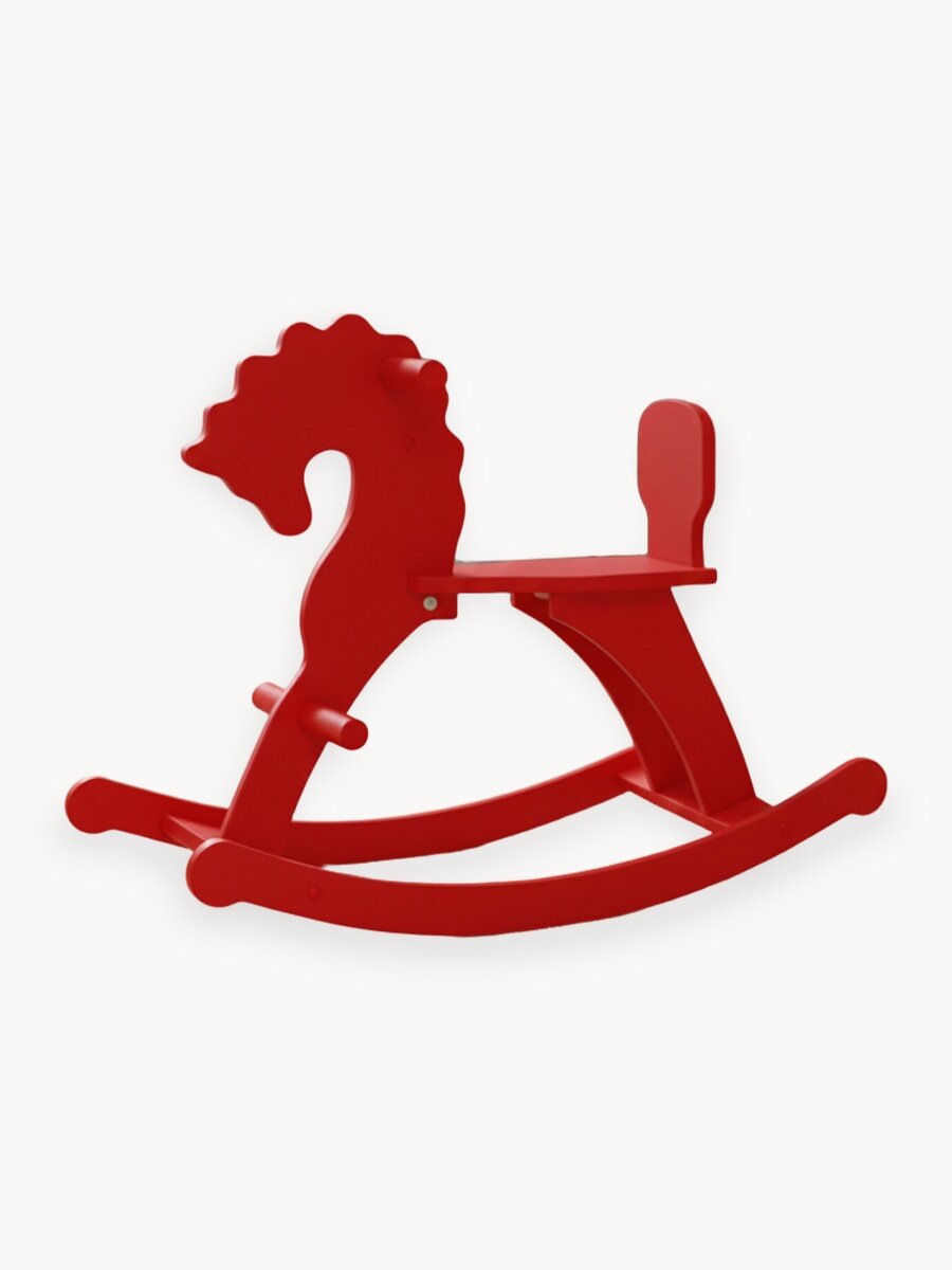 Качалка "Лошадка" детская деревянная со спинкой красный, для малышей 1-5 лет