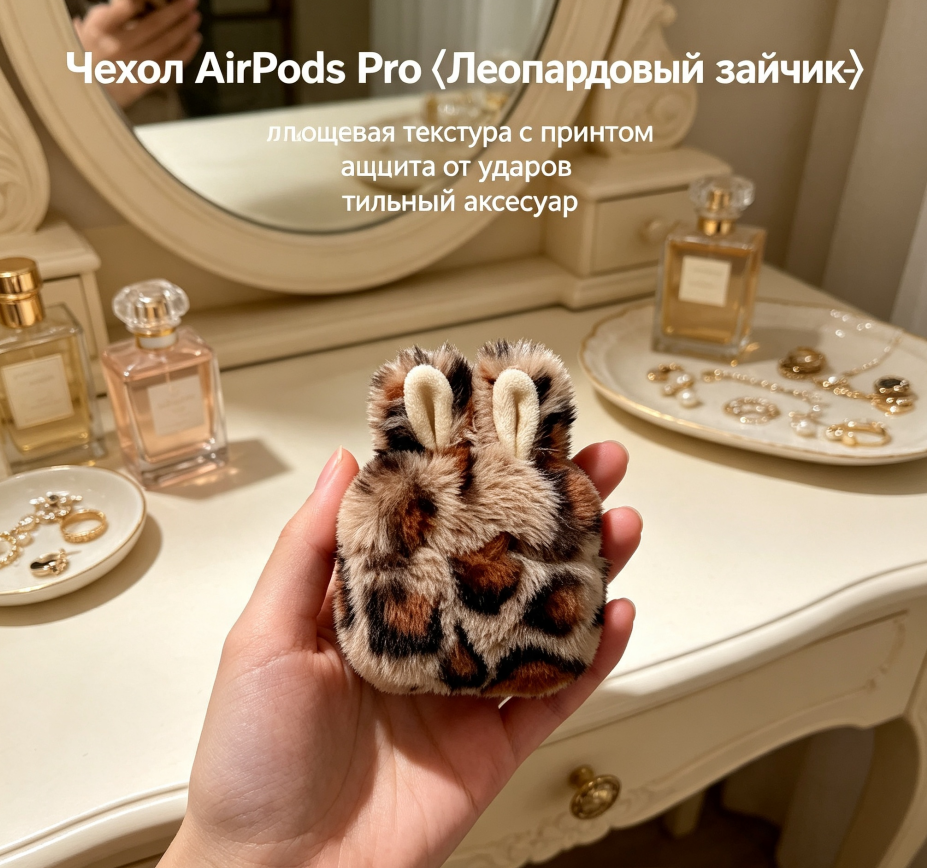 1 шт, Чехол AirPods Pro зайчик / Защитный плюшевый кейс для наушников Эирподс Про, AirPods Pro