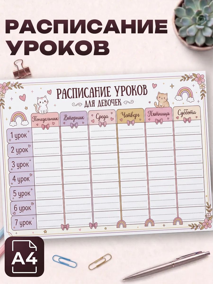 Расписание уроков для девочек котики