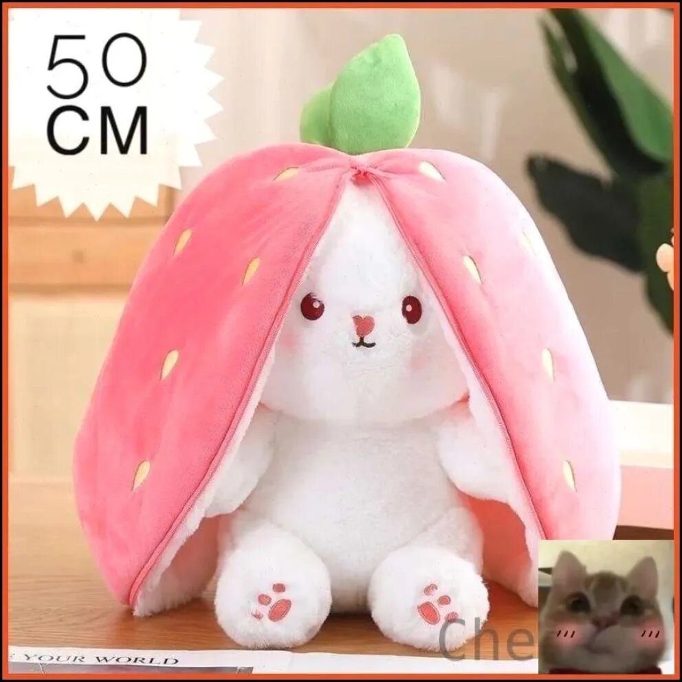 Мягкая игрушка заяц клубника 50 см, бамбуковое волокно, плюш, унисекс