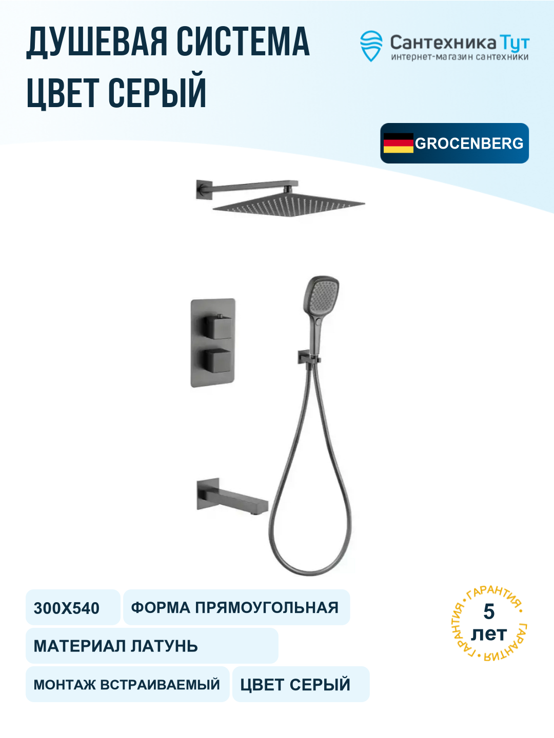 Душевая система Grocenberg GB5050BG с термостатом Графит