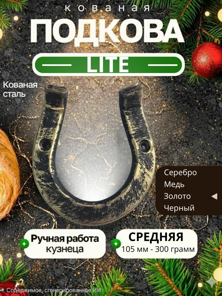 Подкова сувенир для дома лайт "Средняя" 10 см, 300 гр. (золотой)/ оберег на дверь, подарок на новоселье, годовщину свадьбы молодоженам, подкова на счастье, удачу, символ нового года 2026