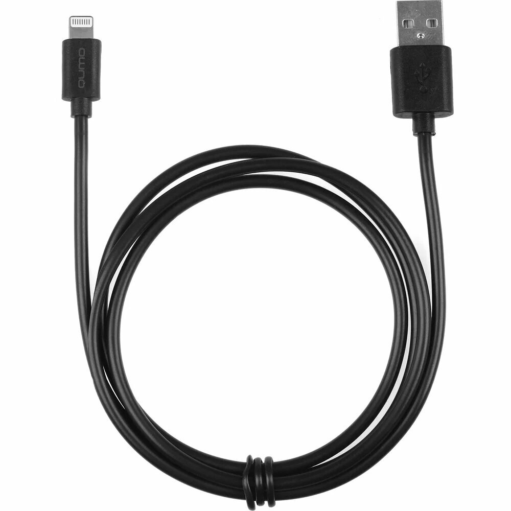 Кабель QUMO light series, USB-Apple 8 pin, 1м, 5В, 2A, оплетка PVC, коннектор PVC, черный 33814