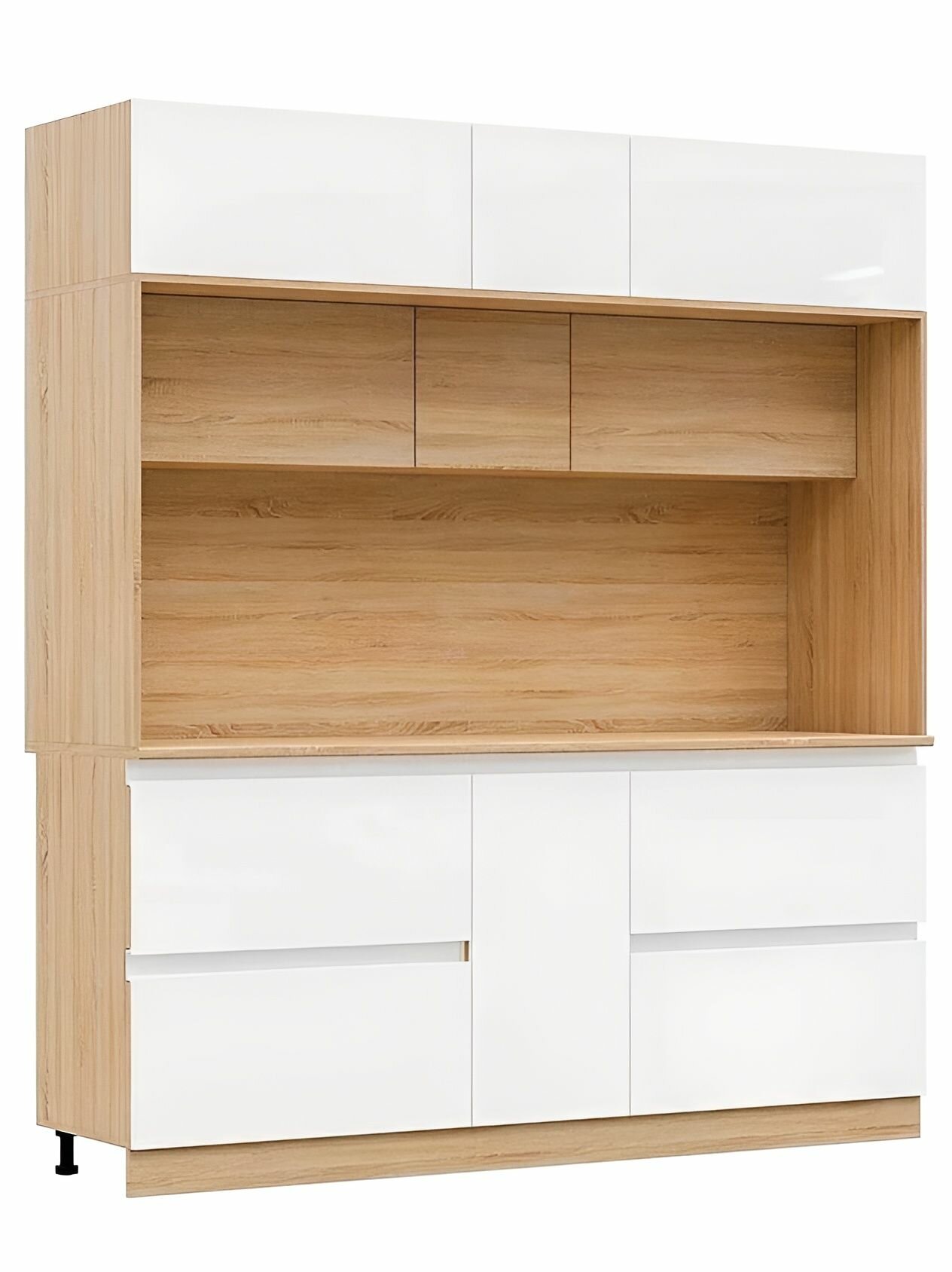 Кухня Карина ЛДСП. Центральная секция 200 см. Белый глянец, Дуб сонома