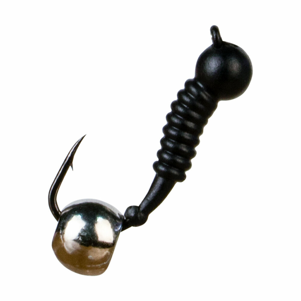 Мормышка безнасадочная (безмотылка) для летней и зимней рыбалки Личинка комара "Левша-НН", 0,68 г, латунный шар серебро, крючок №12, чёрный / 3 шт.