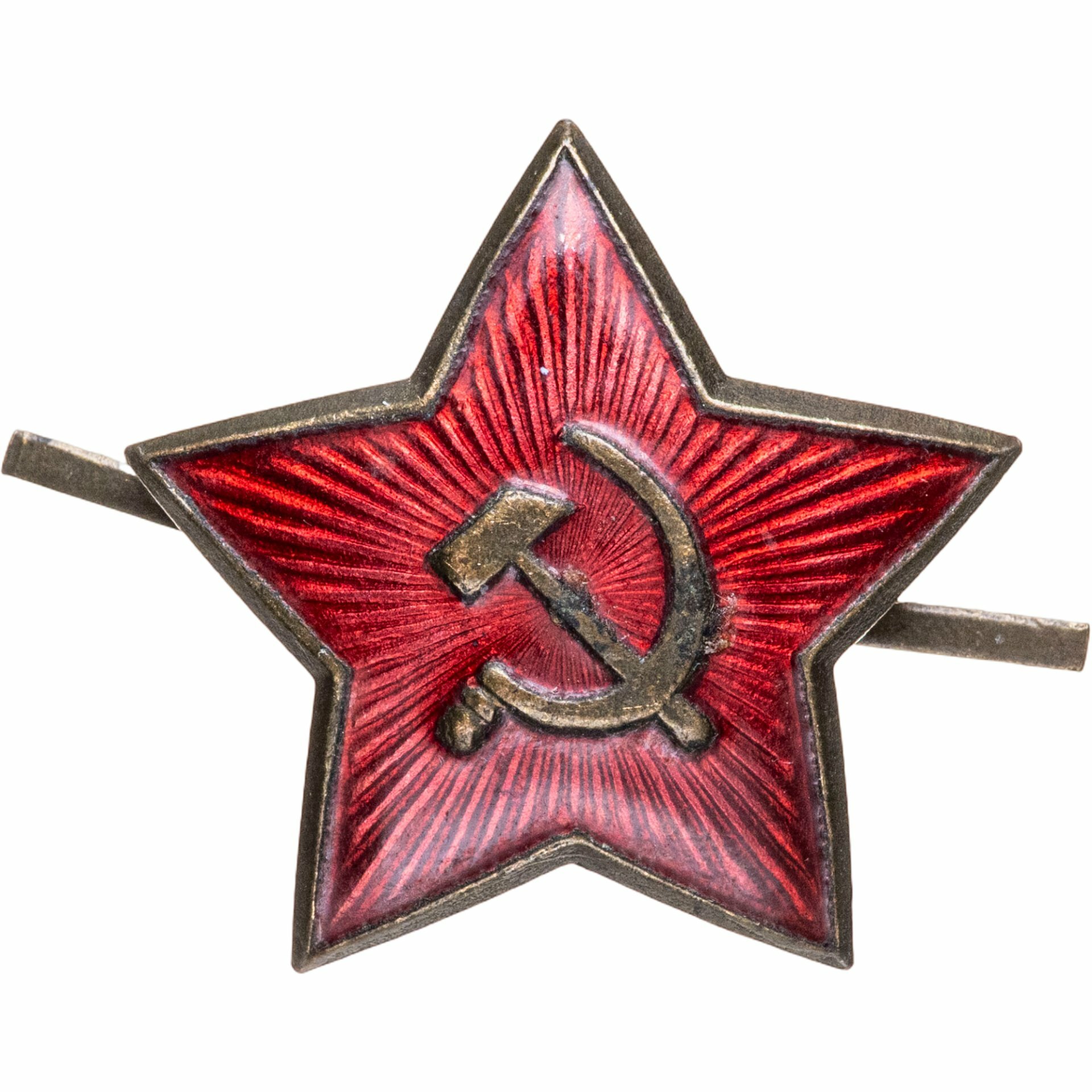 Звезда-кокарда на головной убор рядового и младшего командного состава РККА обр 1936 года, латунь, эмаль, штамповка, волочение СССР, 1930-1950 гг