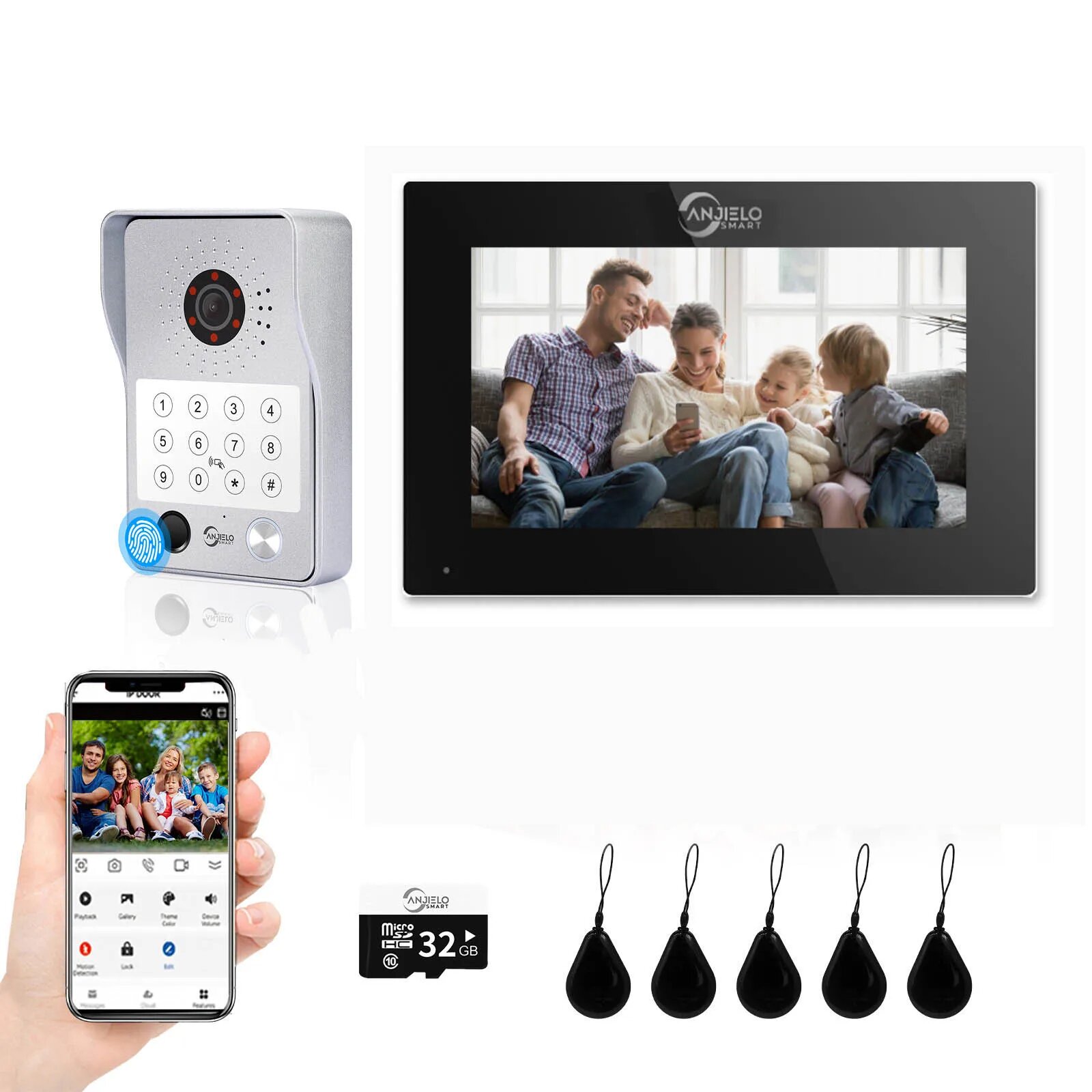 Anjielosmart 5-в-1 Wi-Fi видеодомофон 1080P 7B-inch 218wBS