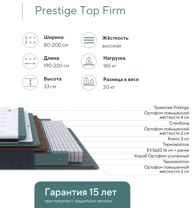 Матрас 140x190 PROxSON Prestige Top Firm (Трикотаж Prestige Latte) высокой жесткости