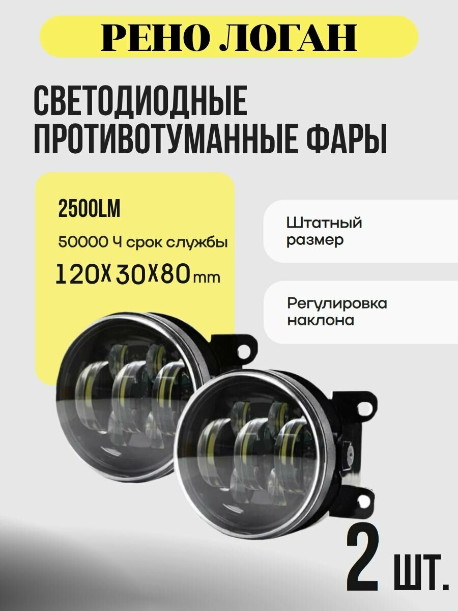 Светодиодные LED противотуманные фары ПТФ Рено Логан 1 12В-50W 2500lm