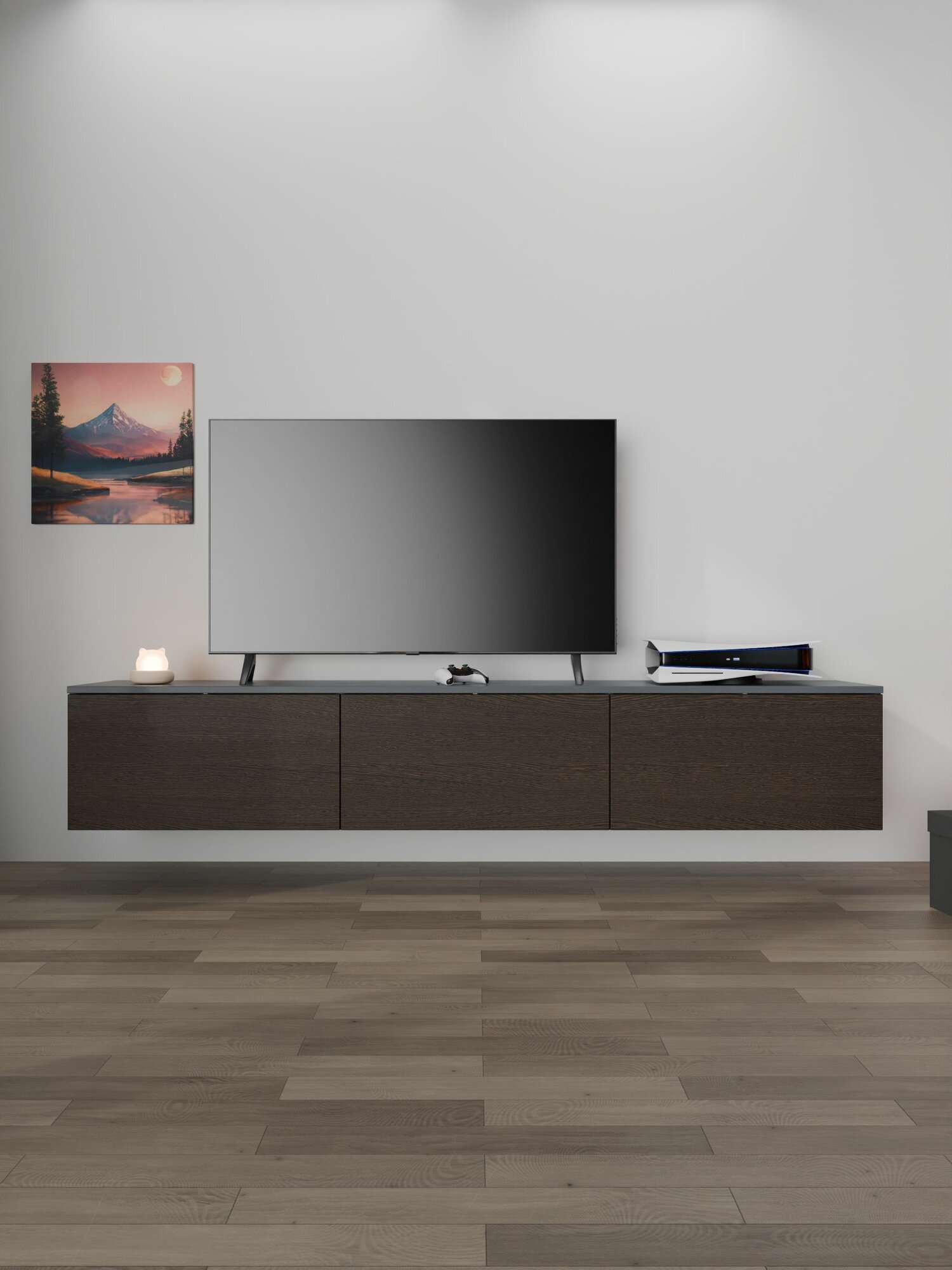 Изумлит Тумба под телевизор подвесная настенная Эра 180х32х35 см, графит-венге