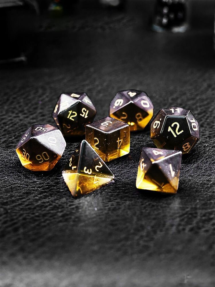 Baldur's Gate 3, DnD dice, кости из натуральных драгоценных камней, игральные кости "Подземелья и драконы", природный камень, 7 штук, цитрин. 025