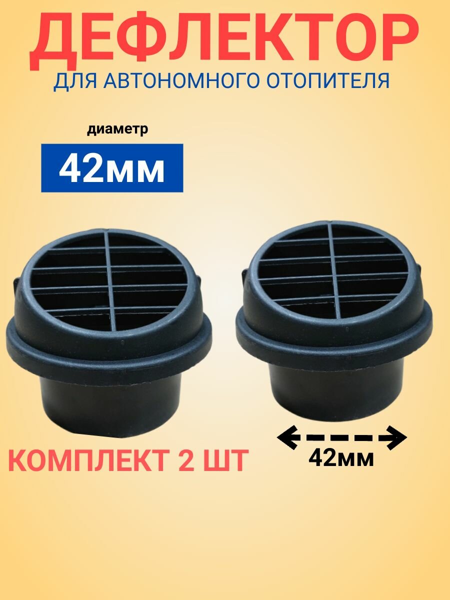 Дефлектор 42 мм (40 мм) для автономного отопителя, комплект 2 шт, хомуты, вращение 360° — направляет тёплый воздух