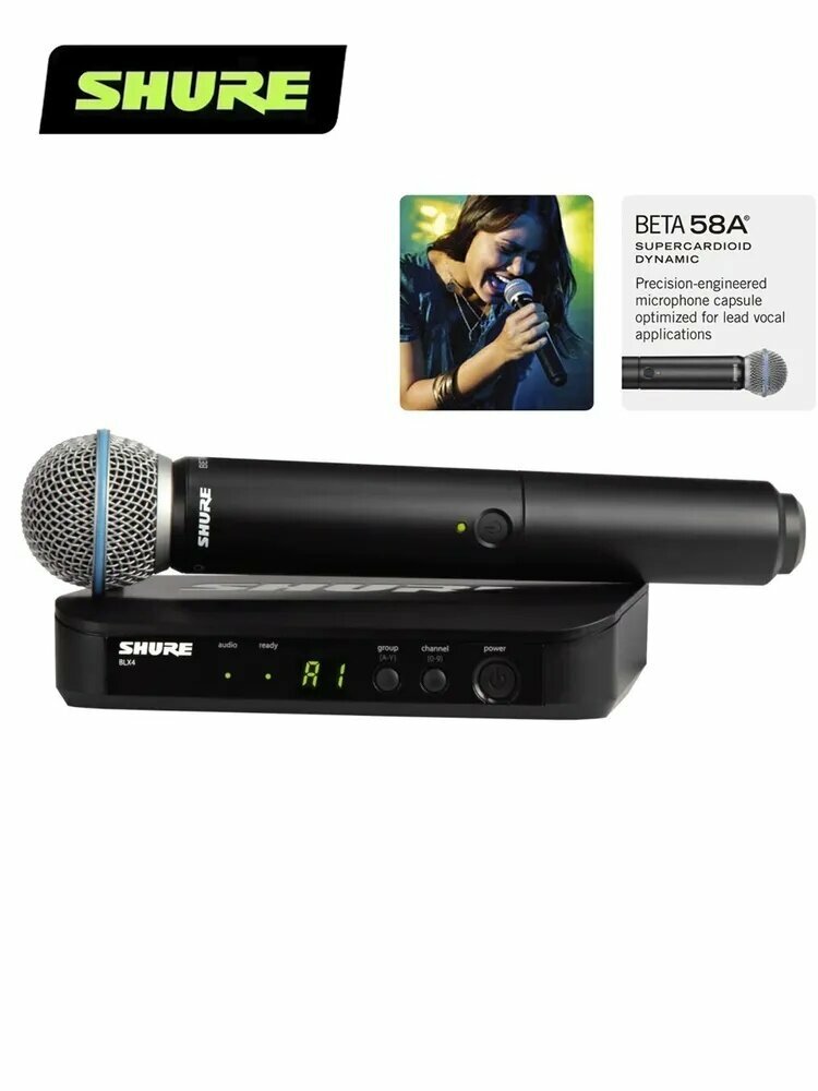 Shure Микрофон для живого вокала BLX24/BETA58A, черно-серый