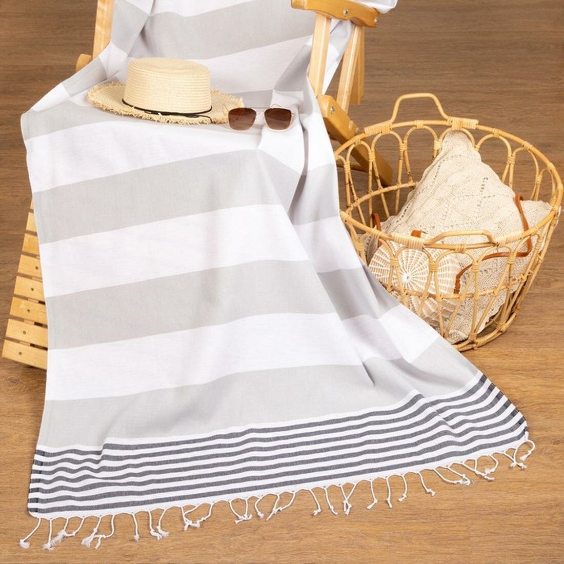 Полотенце - пештемаль пляжное "Фортуна", 100×180 см, хлопок 100%, серое