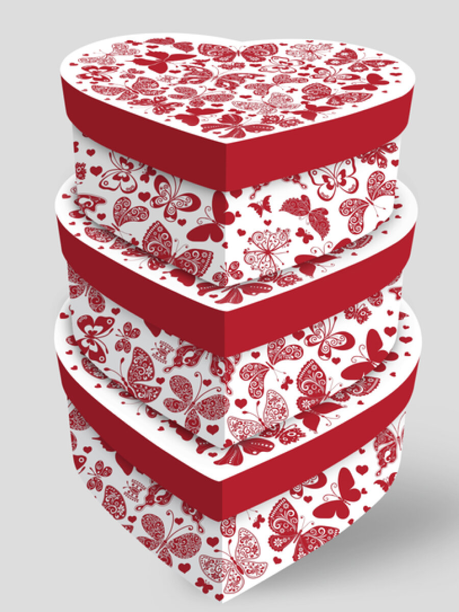 Набор коробок в форме сердца 3 в 1 "Прелестные бабочки", 16х18,3х7-20х22,3х9 см КОР-7513