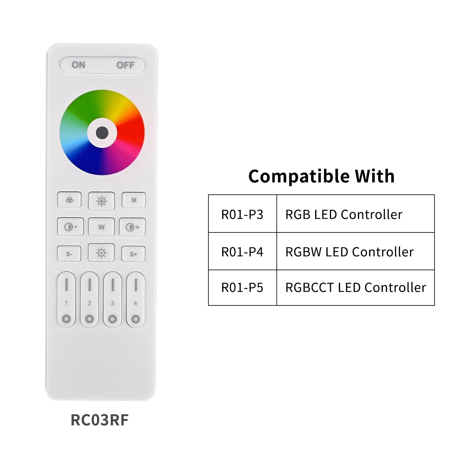 Пульт для RGB/RGBW/RGB+CCT LED контроллера RC03RF, белый