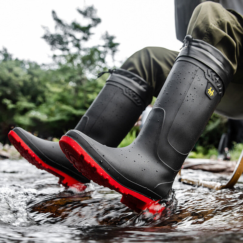 Мужские резиновые сапоги больших размеров, водонепроницаемые и непромокаемые, высокие, с флисовой подкладкой, нескользящие, износостойкие, подходят для работы, рыбалки и других видов деятельности. Размер обуви. EU:45