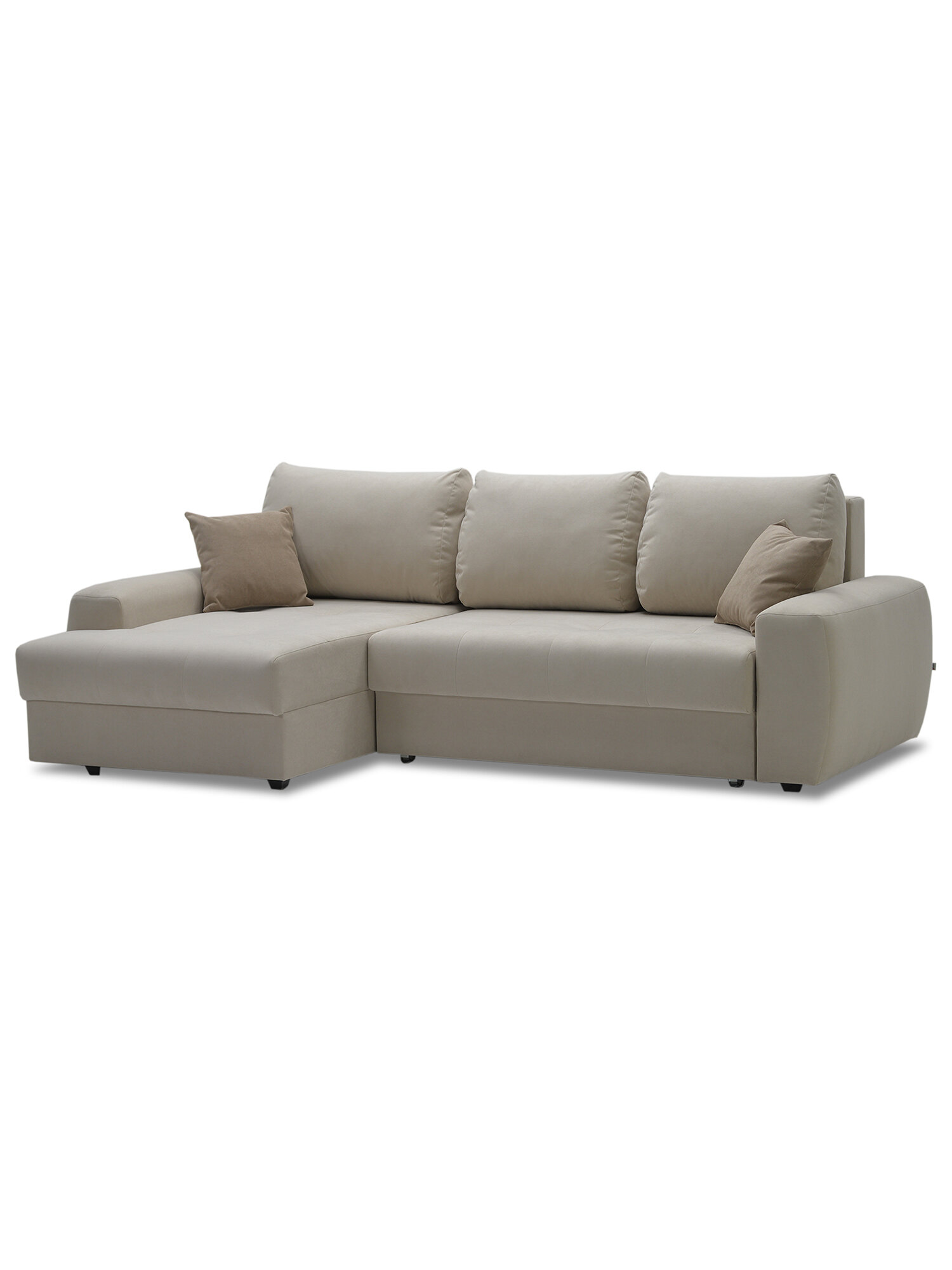 Угловой диван Коста размер: 249х158х88см, спальное место:199х142см, левый, велюр бежевый темно-бежевый