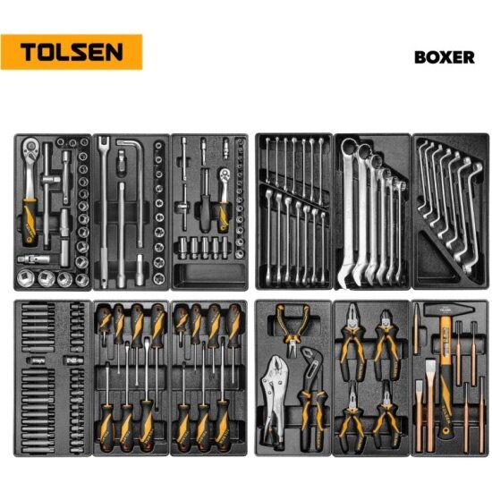 Набор инструментов Tolsen "BOXER" для тележки, 12 ложементов, 157 предметов