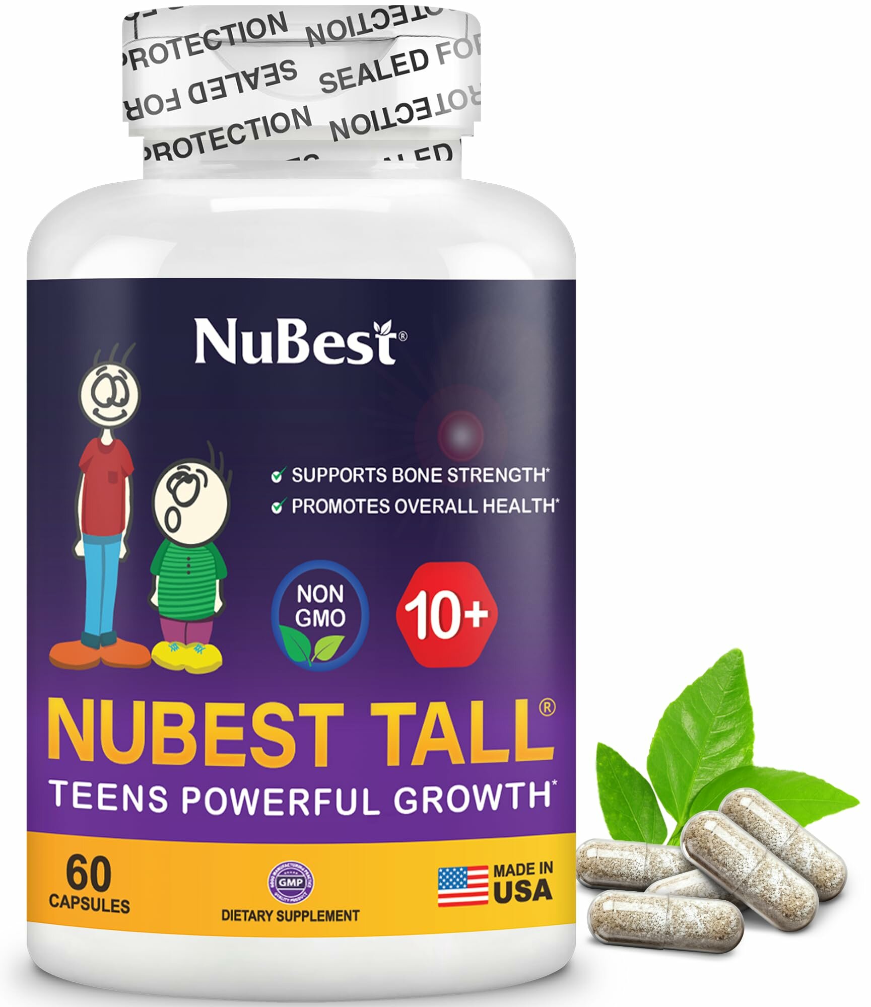 NuBest Tall 10+ Комплекс для укрепления костей Повышение иммунитета и общее здоровье для детей от 10 лет С кальцием, витамином D3, K2 и мультивитаминами 60 капсул (1 месяц)