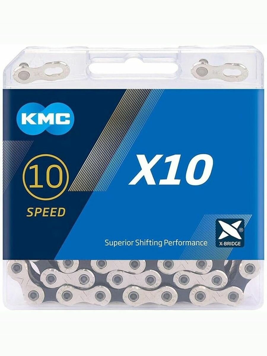Цепь для горного шоссейного велосипеда KMC X10 116L, 10-скоростная, серебристая, черная велосипедная цепь