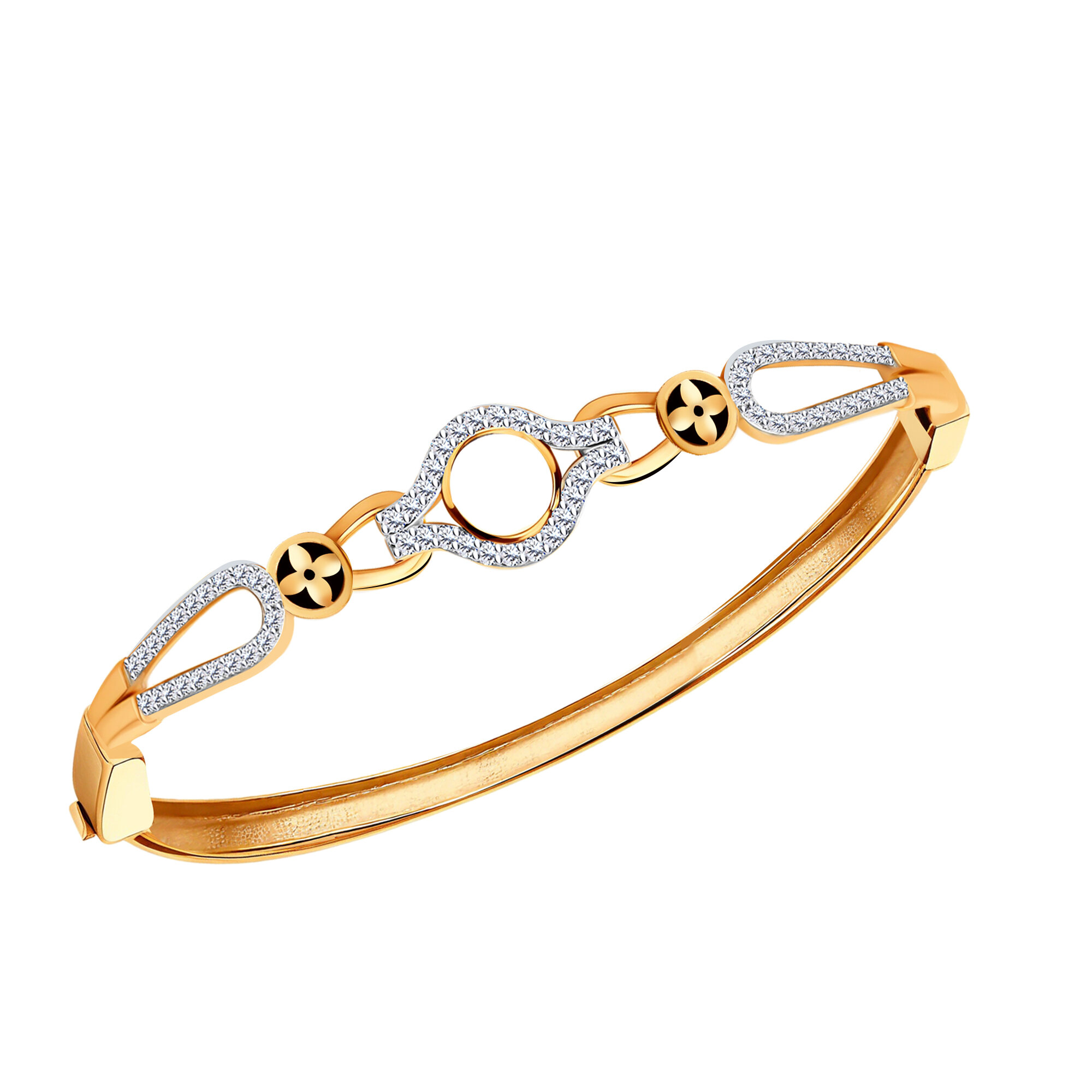 Браслет, красное золото, 585 проба, фианит