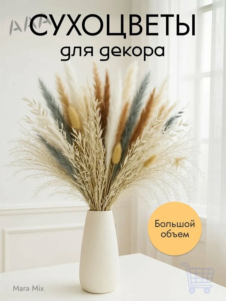 Сухоцветы Пампасная трава, Овёс, 41 см, 145 гр, 1 шт